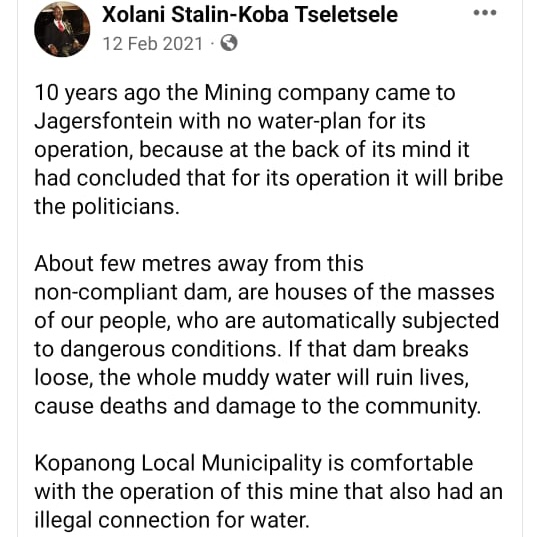 Kopanong Mayor Tseletsele predicts Jagersfontein tragedy in 2021 ...
