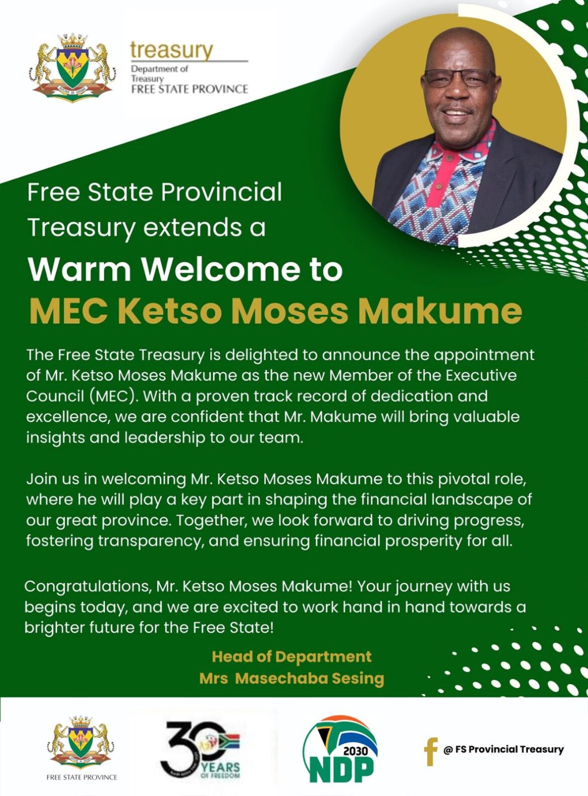 The Free State Treasury is thrilled to introduce Mr. Ketso Moses Makume ...