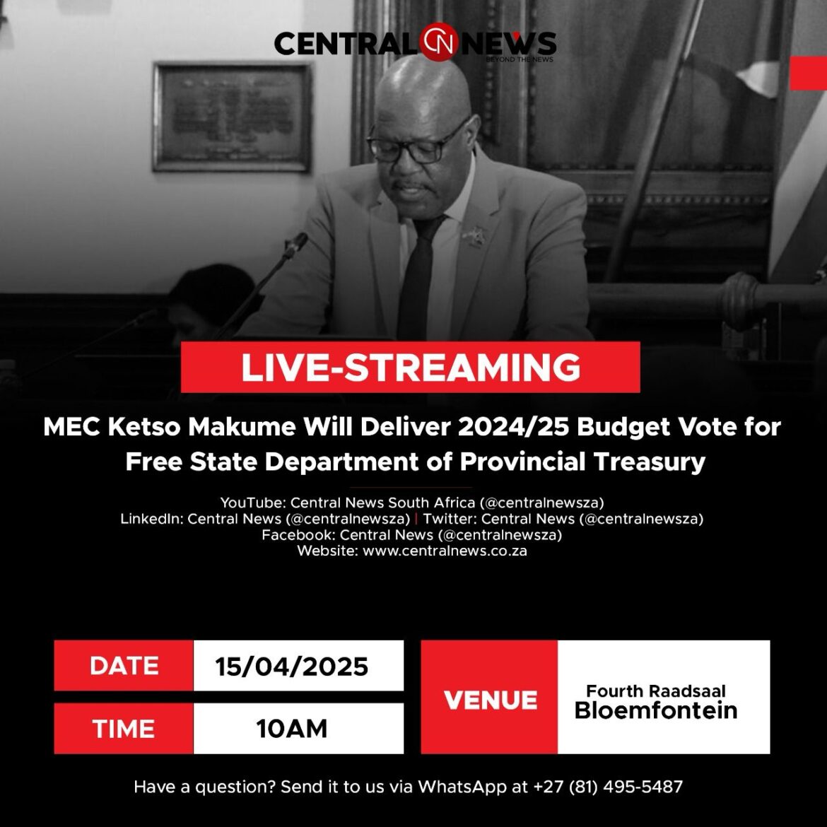 WATCH| MEC Ketso Makume Delivers the 2024/25 Budget Vote for the Free ...