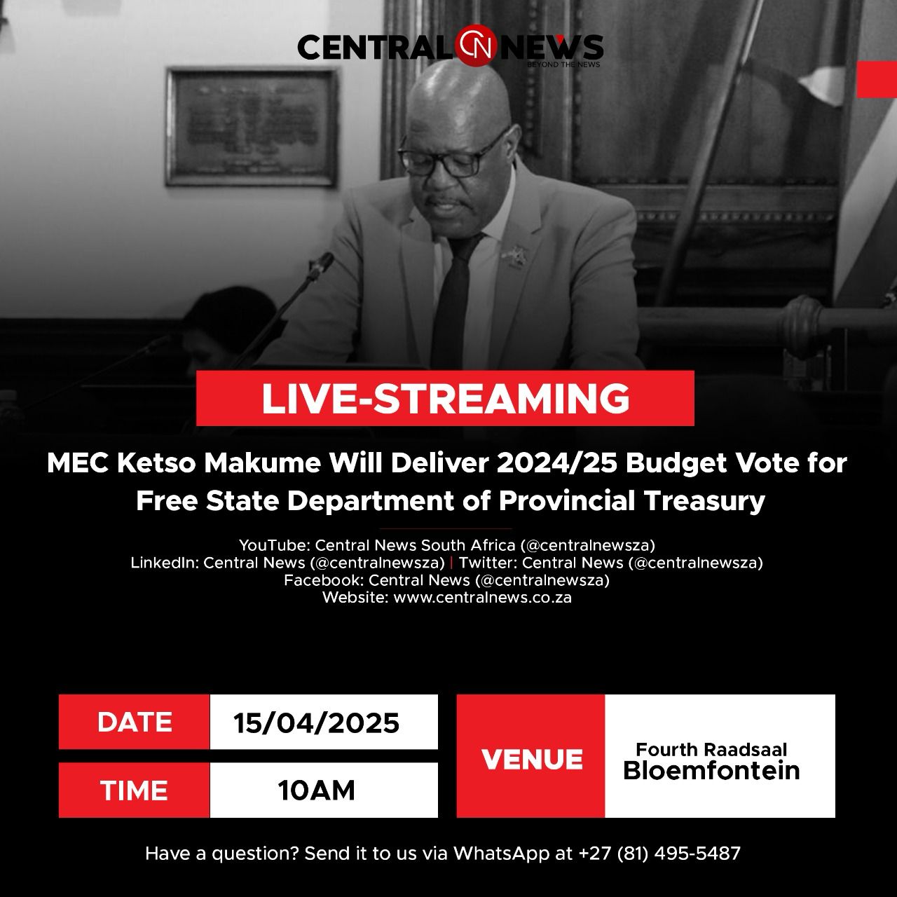 WATCH| MEC Ketso Makume Delivers the 2024/25 Budget Vote for the Free ...