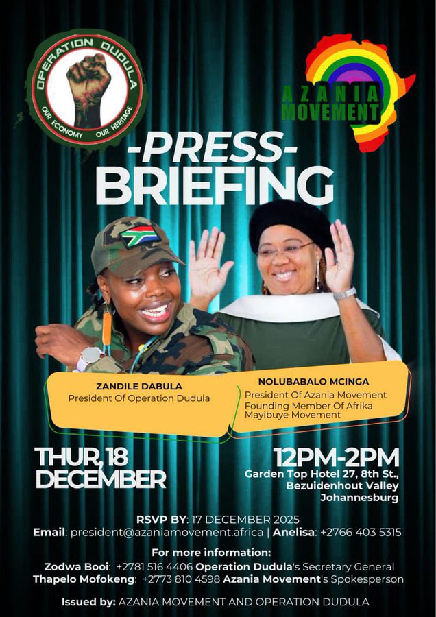 Operation Dudula, Azania Movement to Hold Joint Press Briefing in ...